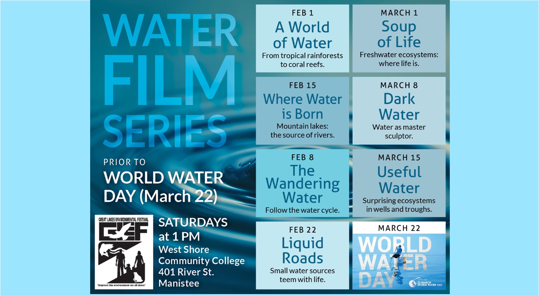 Films to be shown ahead of World Water Day - Freshwater Reporter